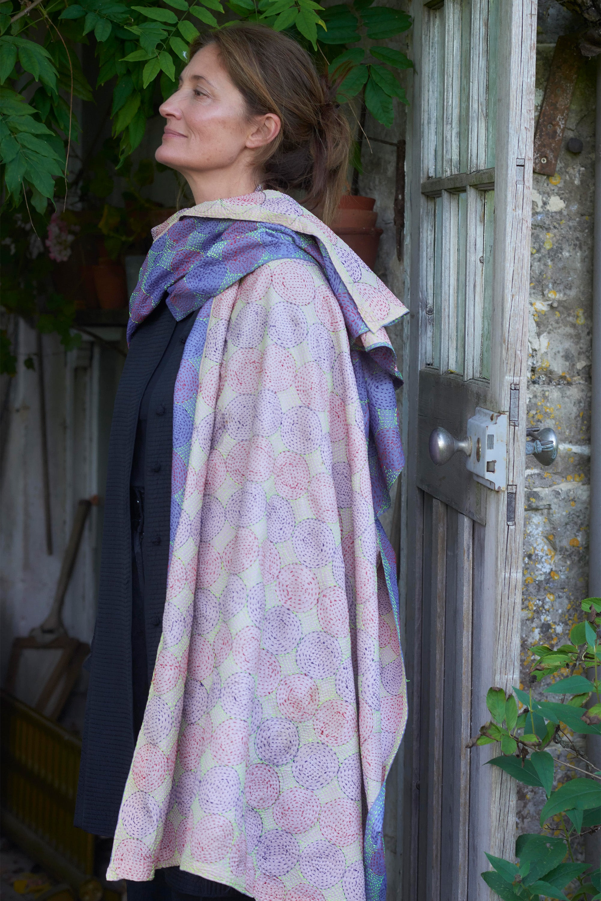 Silk Shawl | Circular Kantha Stitch | Maya | Tania Llewellyn Designs