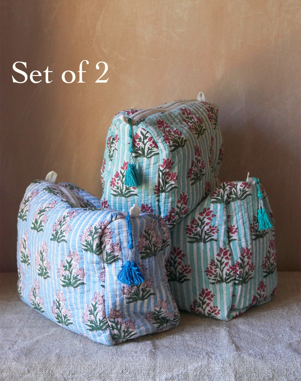 Hand block-printed Sponge Bag Set | Cotton | Tania Llewellyn Designs